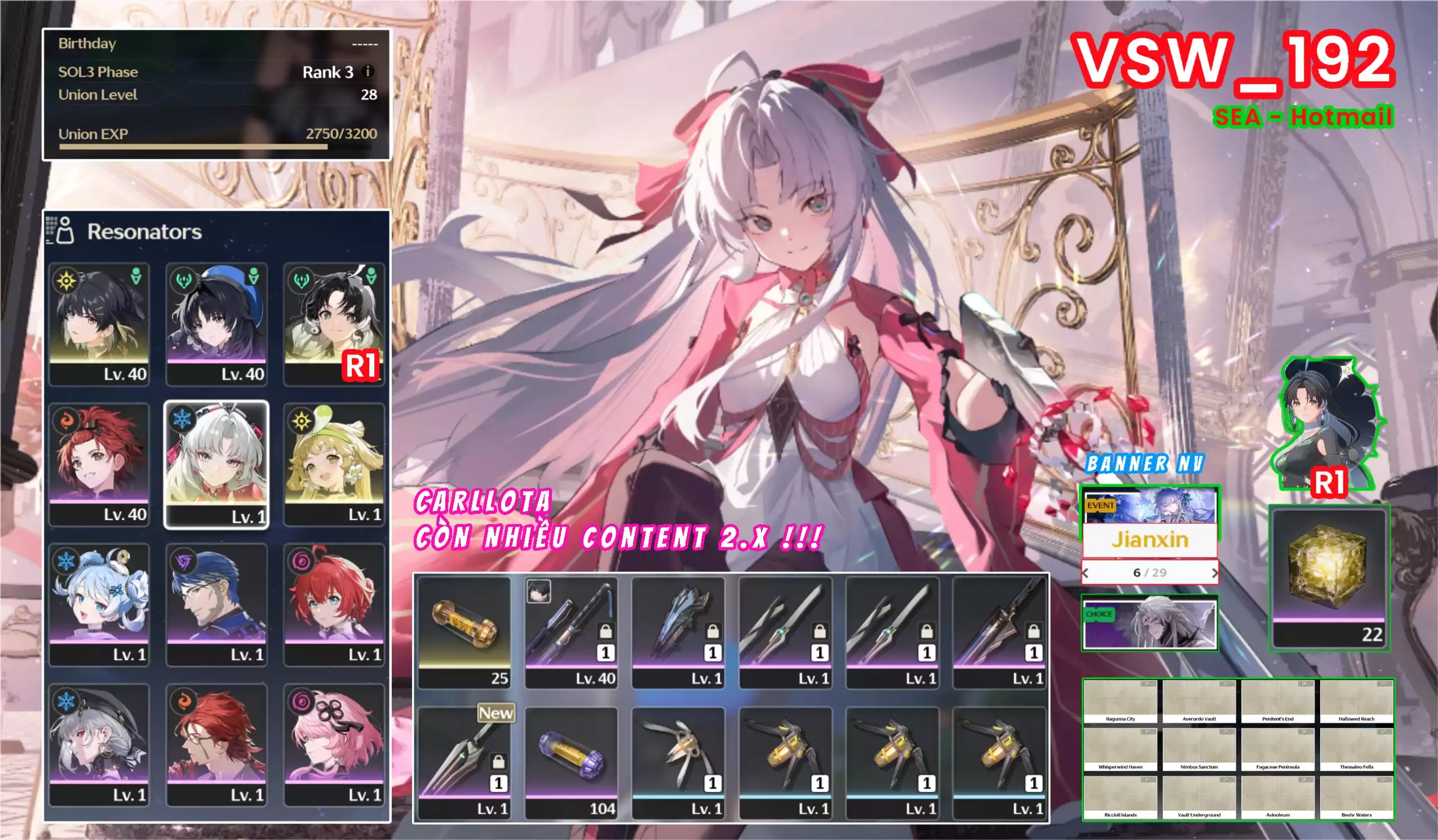 Acc #54826: [ VSW_192 SIÊU PHẨM WAIFU ] CARLOTTA + VERINA + JIANXIN R1 ...